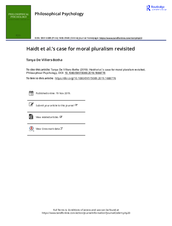 (PDF) Haidt et al.’s case for moral pluralism revisited