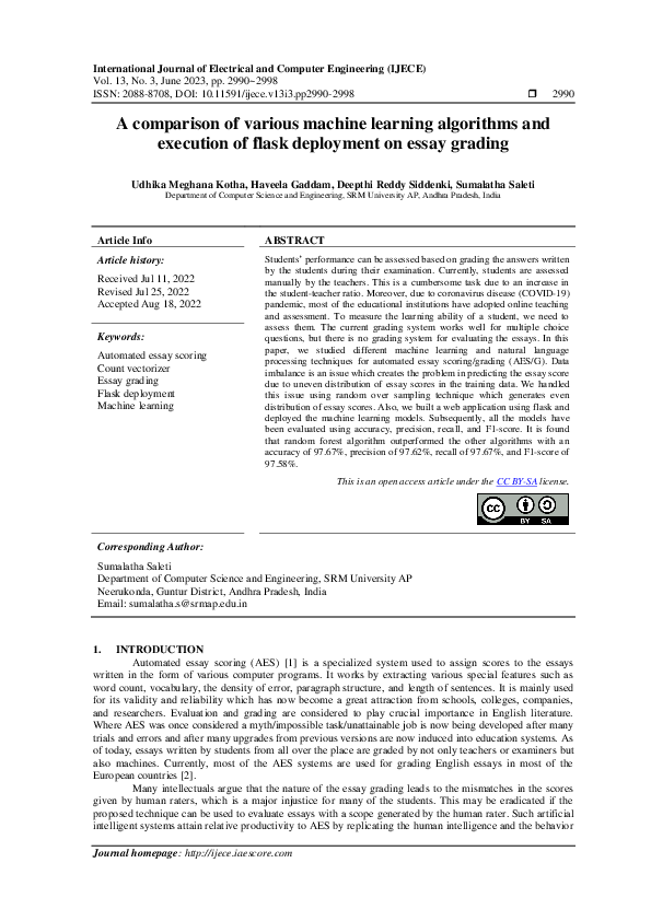 (PDF) A comparison of various machine learning algorithms and execution of flask deployment on ...