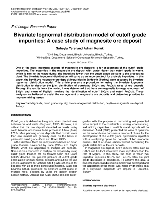 (PDF) Bivariate lognormal distribution model of cutoff grade impurities ...