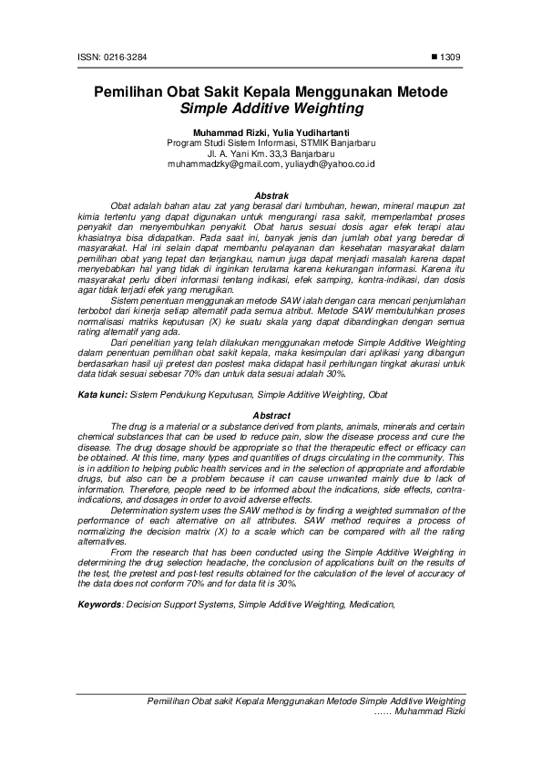 (PDF) Pemilihan Obat Sakit Kepala Menggunakan Metode Simple Additive ...