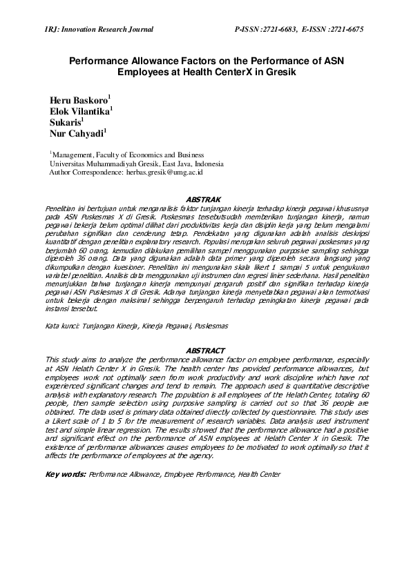 (PDF) Performance Allowance Factors on the Performance of ASN Employees ...
