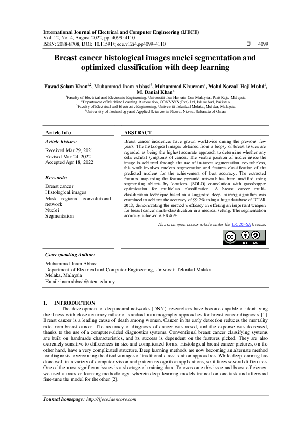 Pdf Breast Cancer Histological Images Nuclei Segmentation And Optimized Classification With