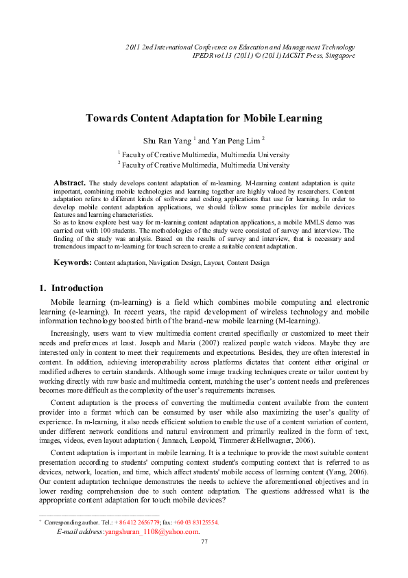 (PDF) Applying Content Adaptation to Mobile Learning