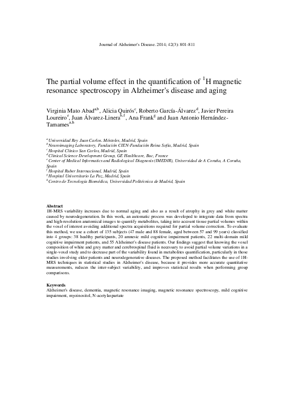 (PDF) The partial volume effect in the quantification of 1H magnetic resonance spectroscopy in ...