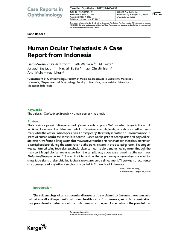 (PDF) Human Ocular Thelaziasis: A Case Report from Indonesia