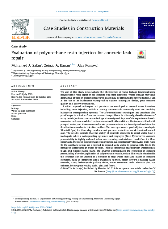 (PDF) Evaluation of polyurethane resin injection for concrete leak repair