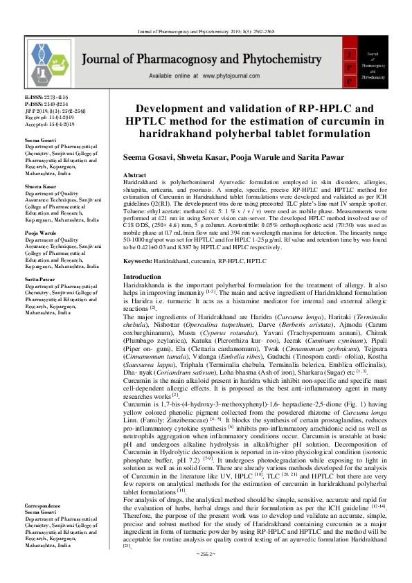 (PDF) RP-HPLC and HPTLC Methods for Curcumin Estimation in Haridrakhand