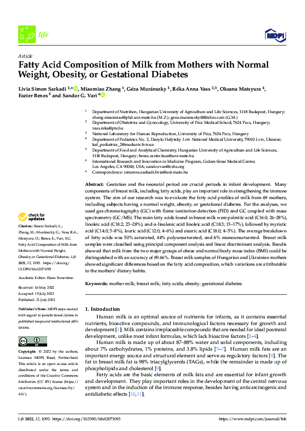 (PDF) Fatty Acid Composition of Milk from Mothers with Normal Weight ...