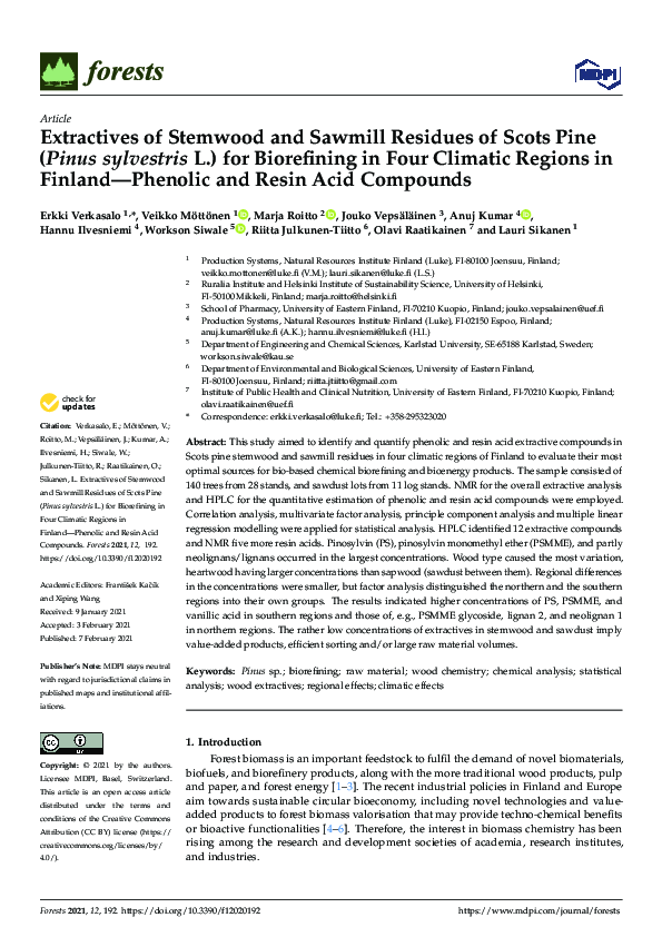 (PDF) Extractives of Stemwood and Sawmill Residues of Scots Pine (Pinus ...