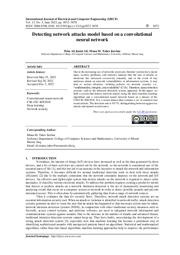 Pdf Detecting Network Attacks Model Based On A Convolutional Neural