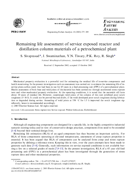 (PDF) Remaining life assessment of service exposed reactor and ...