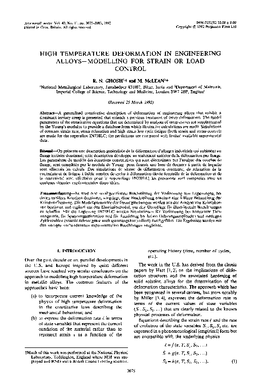 (PDF) High temperature deformation in engineering alloys control