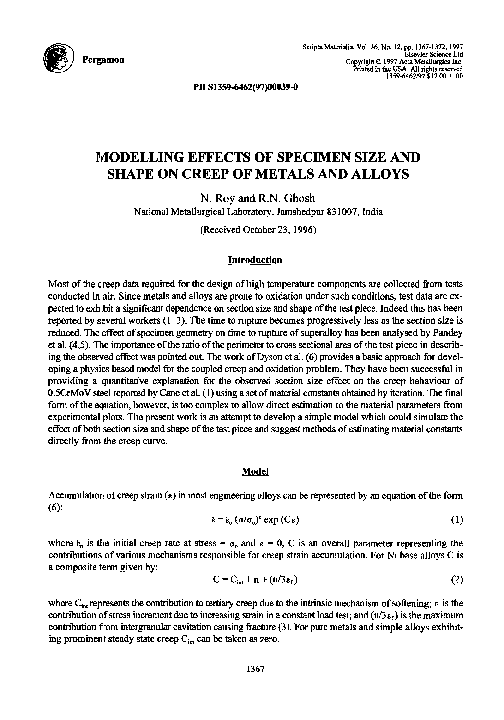 (PDF) Modelling effects of specimen size and shape on creep of metals ...