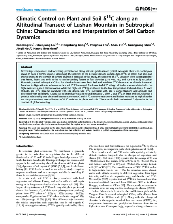(PDF) Climatic control on plant and soil δ(13)C along an altitudinal ...