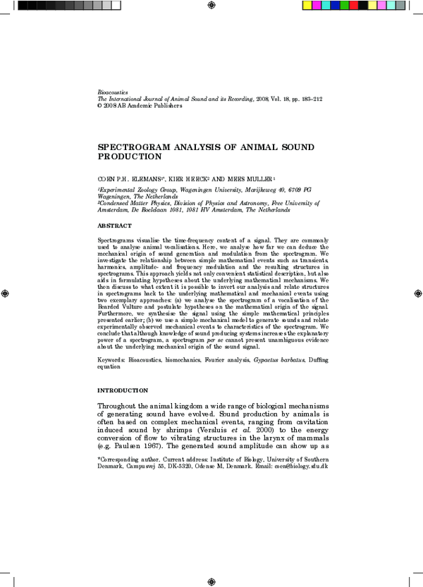 (PDF) Spectrogram Analysis of Animal Sound Production