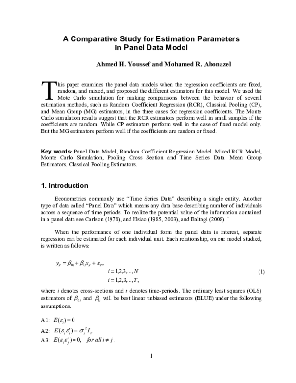 (PDF) A Comparative Study for Estimation Parameters in Panel Data Model | mohamed sobhi ...