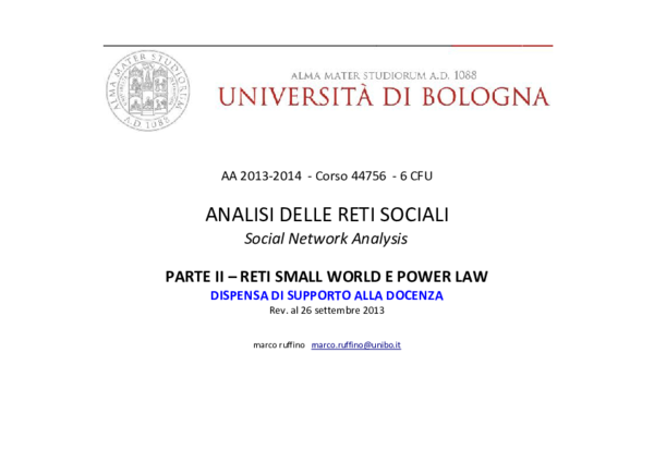 (PDF) Parte II - Reti small world e powr law | Marco Ruffino - Academia.edu