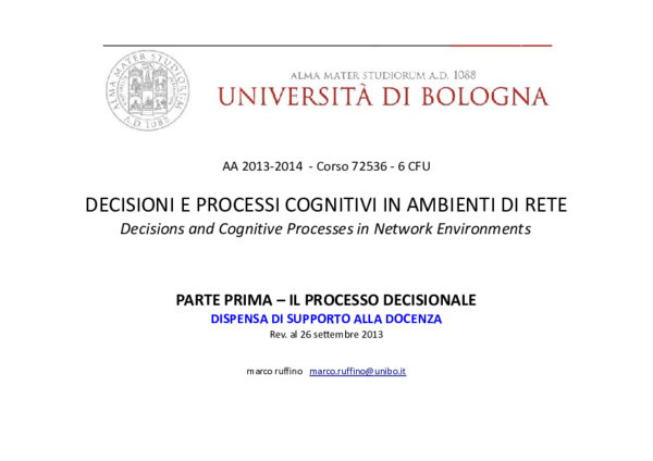 (PDF) Parte I - Il processo decisionale. Dispensa di supporto alla docenza