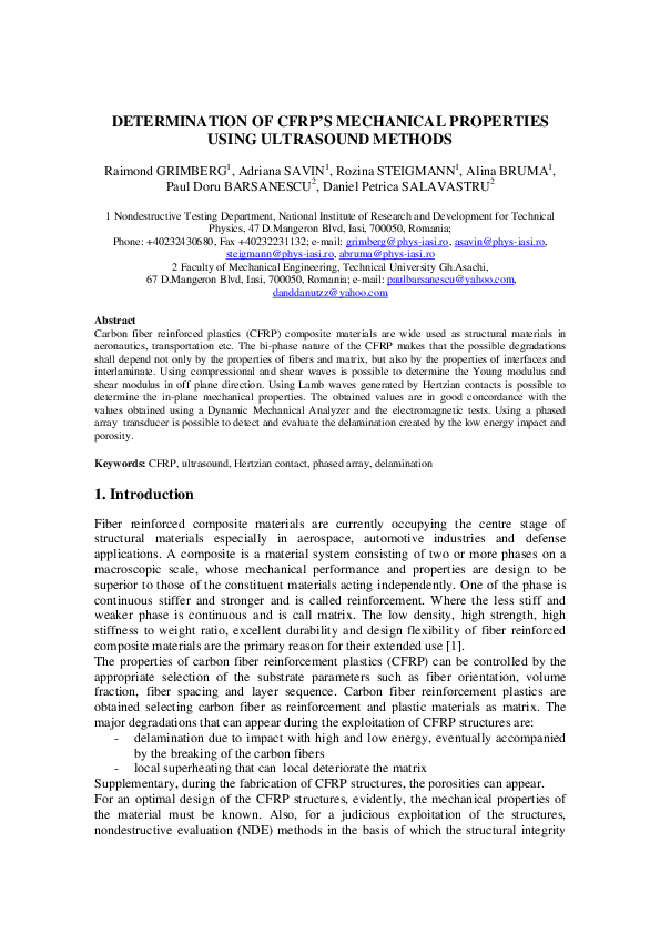 (PDF) Determination of CFRP'S Mechanical Properties Using Ultrasound Methods