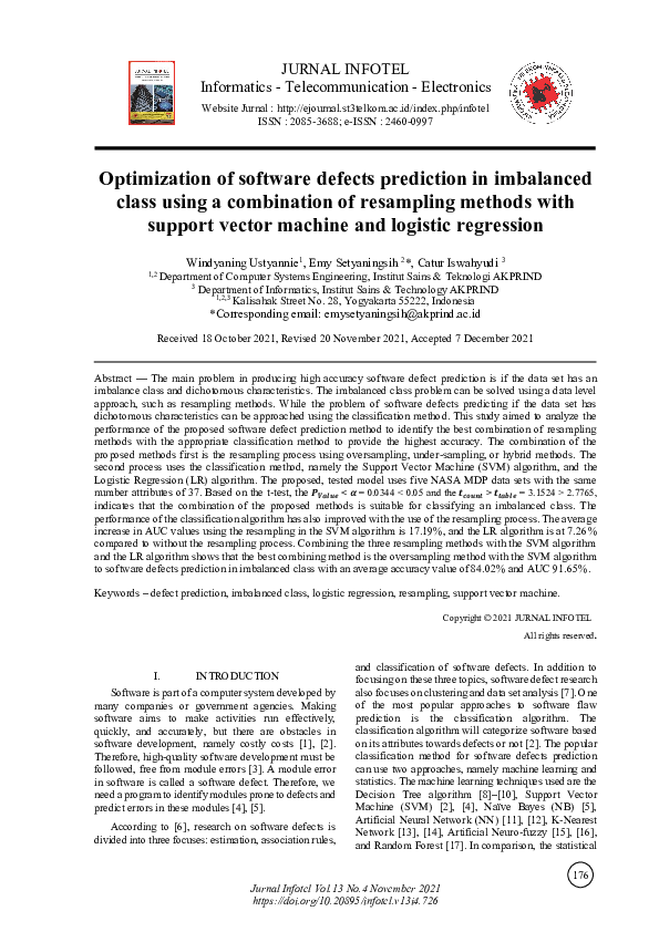Pdf Optimization Of Software Defects Prediction In Imbalanced Class
