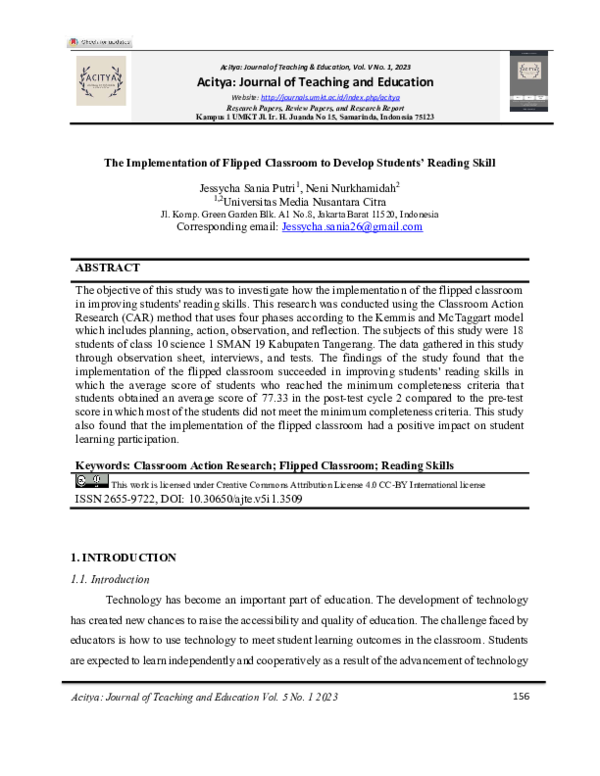 (PDF) The Implementation of Flipped Classroom to Develop Students' Reading Skill