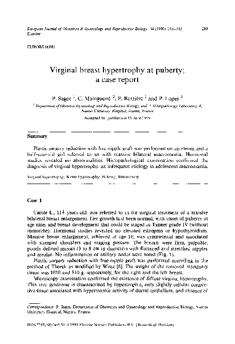 (PDF) Virginal breast hypertrophy at puberty; a case report