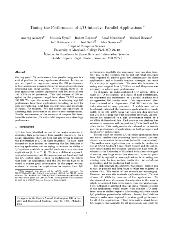 (PDF) Tuning the performance of I/O-intensive parallel applications