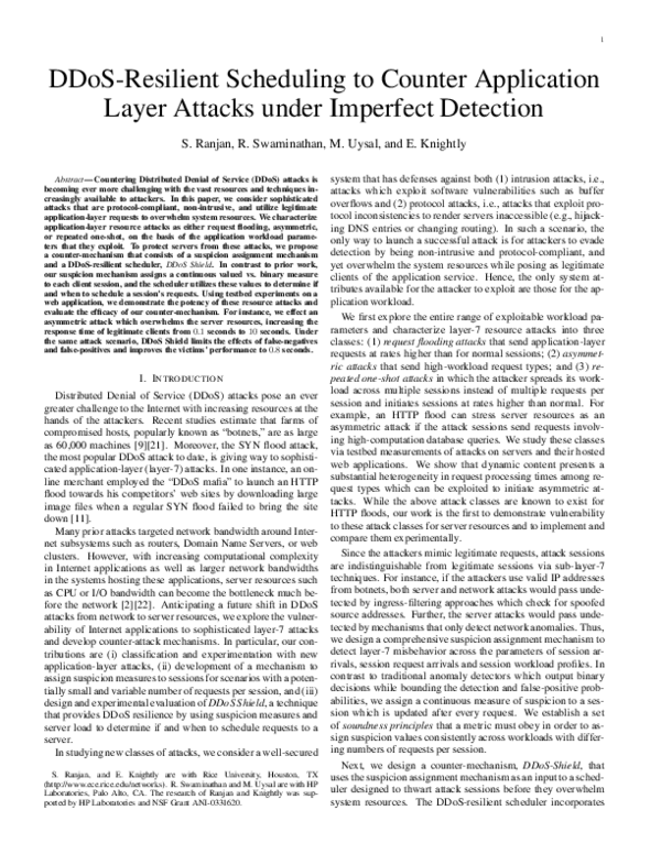 (PDF) DDoS-Resilient Scheduling to Counter Application Layer Attacks ... (PDF) DDoS-Resilient Scheduling to Counter Application Layer Attacks ...
