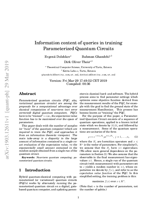 (PDF) Information content of queries in training Parameterized Quantum ... (PDF) Information content of queries in training Parameterized Quantum ...