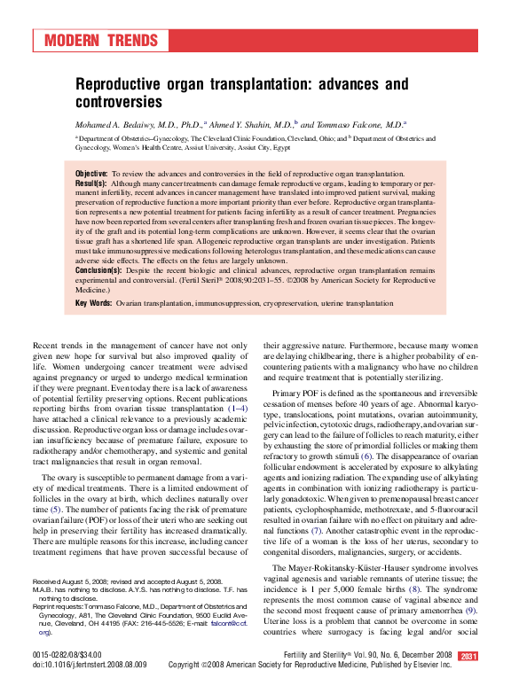 (PDF) Advances in Reproductive Organ Transplantation