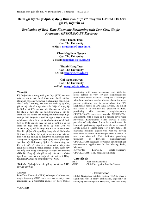 (PDF) Evaluation of Real-Time Kinematic Positioning with Low-Cost, Single-Frequency GPS/GLONASS ...