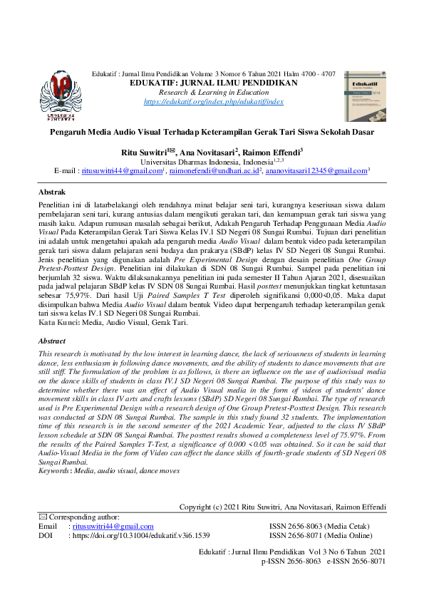 (PDF) Pengaruh Media Audio Visual Terhadap Keterampilan Gerak Tari ...