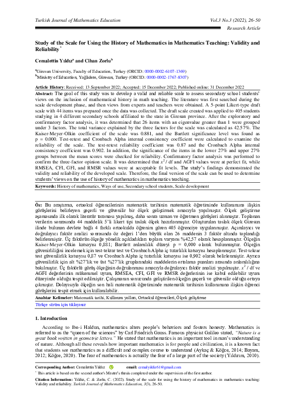 (PDF) Study of the Scale for Using the History of Mathematics in ...