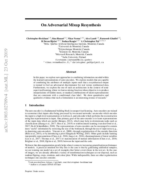 (PDF) On Adversarial Mixup Resynthesis