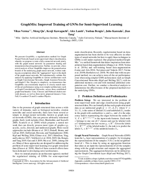 (PDF) GraphMix: Improved Training of GNNs for Semi-Supervised Learning