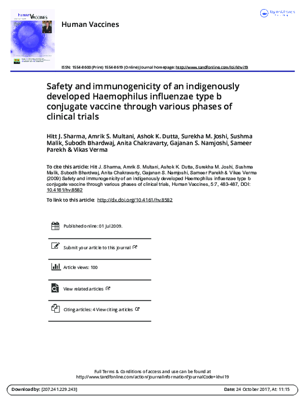 (PDF) Safety and immunogenicity of an indigenously developed ...
