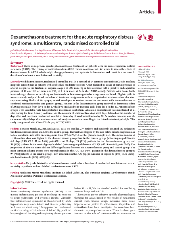 (PDF) Dexamethasone treatment for the acute respiratory distress ...