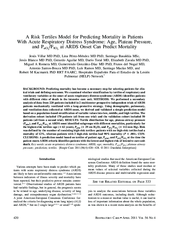 (PDF) A Risk Tertiles Model for Predicting Mortality in Patients With ...