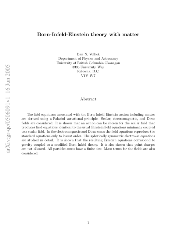 (PDF) Born-Infeld-Einstein theory with matter