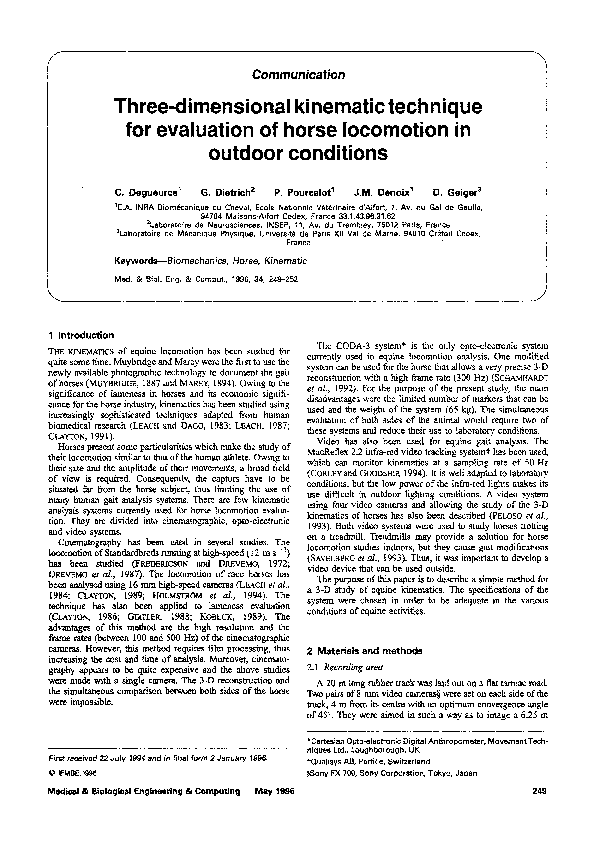 (PDF) Three-dimensional kinematic technique for evaluation of horse ...
