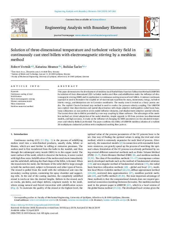 Solution Of Three Dimensional Temperature And Turbulent Velocity Field In Continuously Cast
