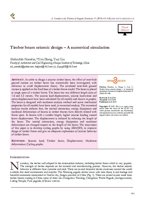 (PDF) Timber beam seismic design – A numerical simulation