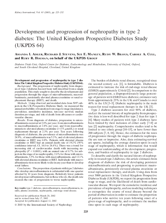 (PDF) Development and progression of nephropathy in type 2 diabetes ...