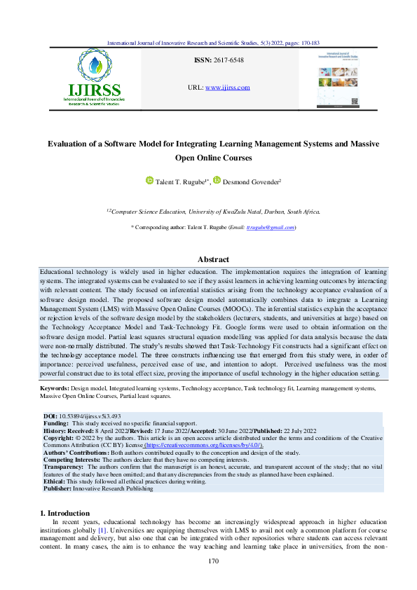(PDF) Evaluation of a Software Model for Integrating Learning Management Systems and Massive ...