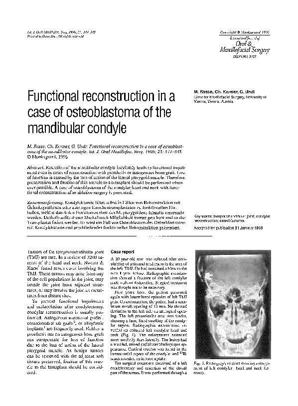 (PDF) Functional reconstruction in a case of osteoblastoma of the ...