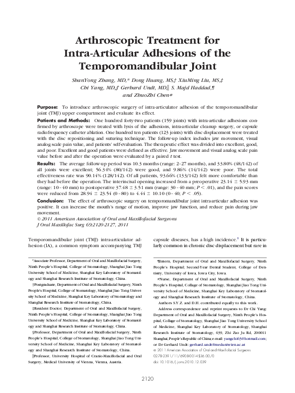(PDF) Arthroscopic Treatment for Intra-Articular Adhesions of the ...