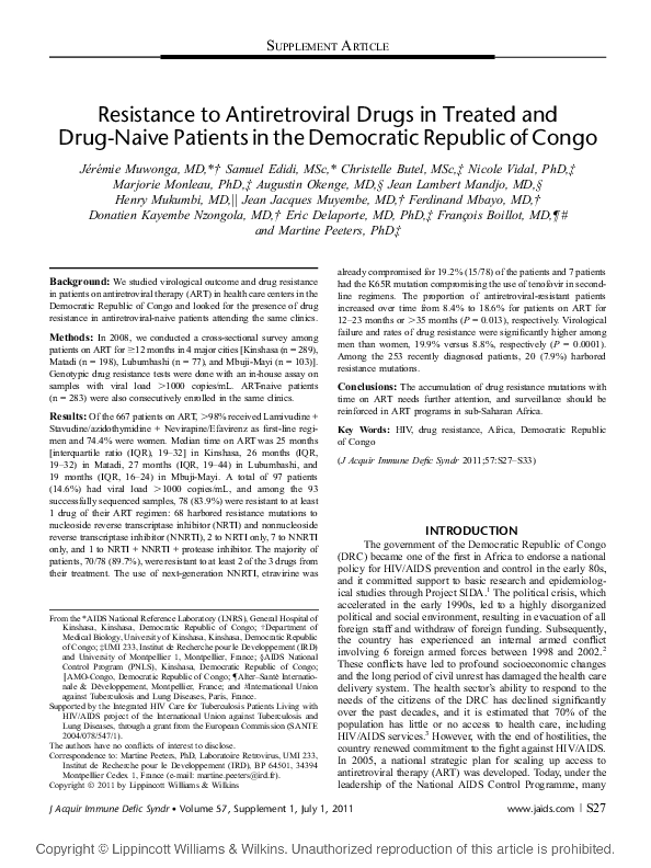 (PDF) Antiretroviral Drug Resistance in Congo Patients