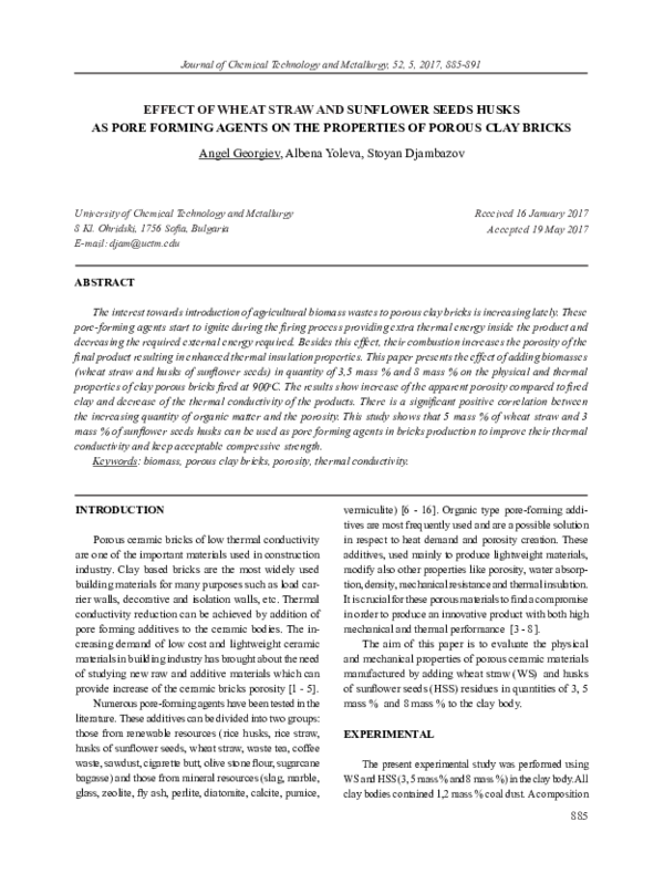 (PDF) Еffect of Wheat Straw and Sunflower Seeds Husks as Pore Forming ...