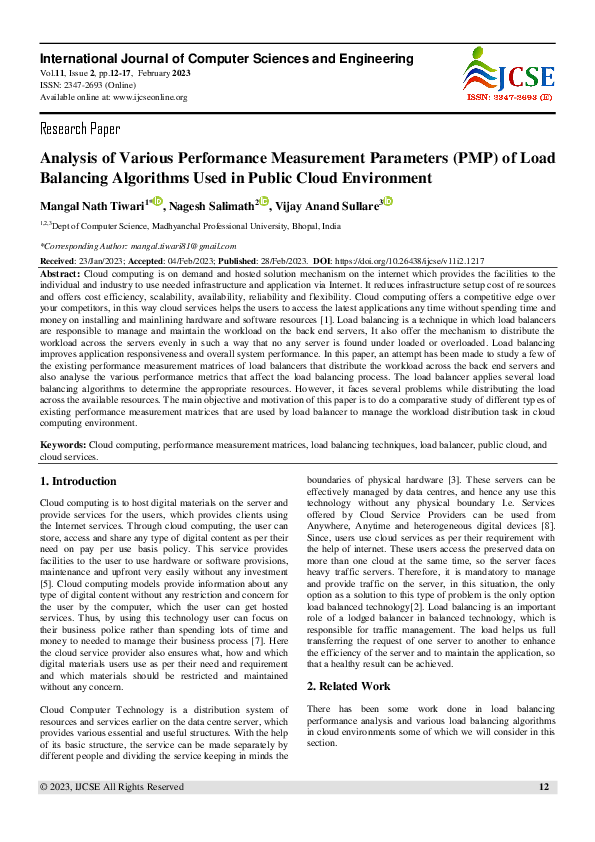 (PDF) Comparative Analysis of Load Balancing Metrics