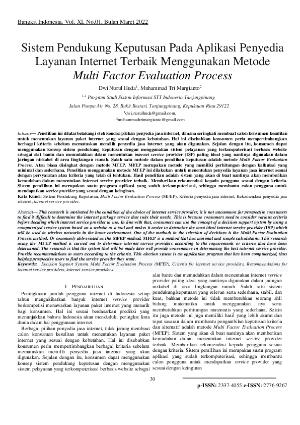 (PDF) Sistem Pendukung Keputusan Pada Aplikasi Penyedia Layanan Internet Terbaik Menggunakan ...
